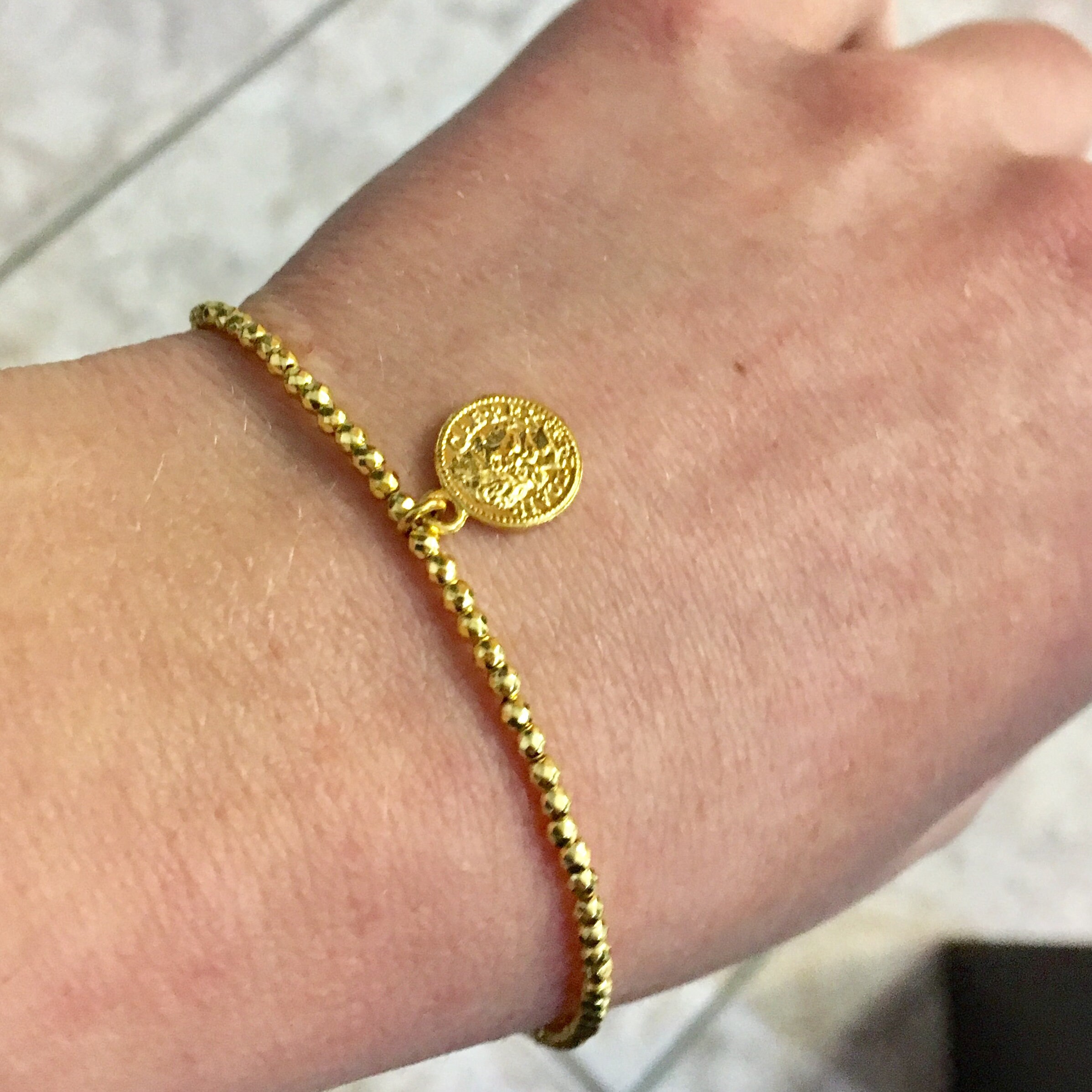 Coin Bracelet Gold Plated Coin Charm Beaded Bracelet Charm | Etsy