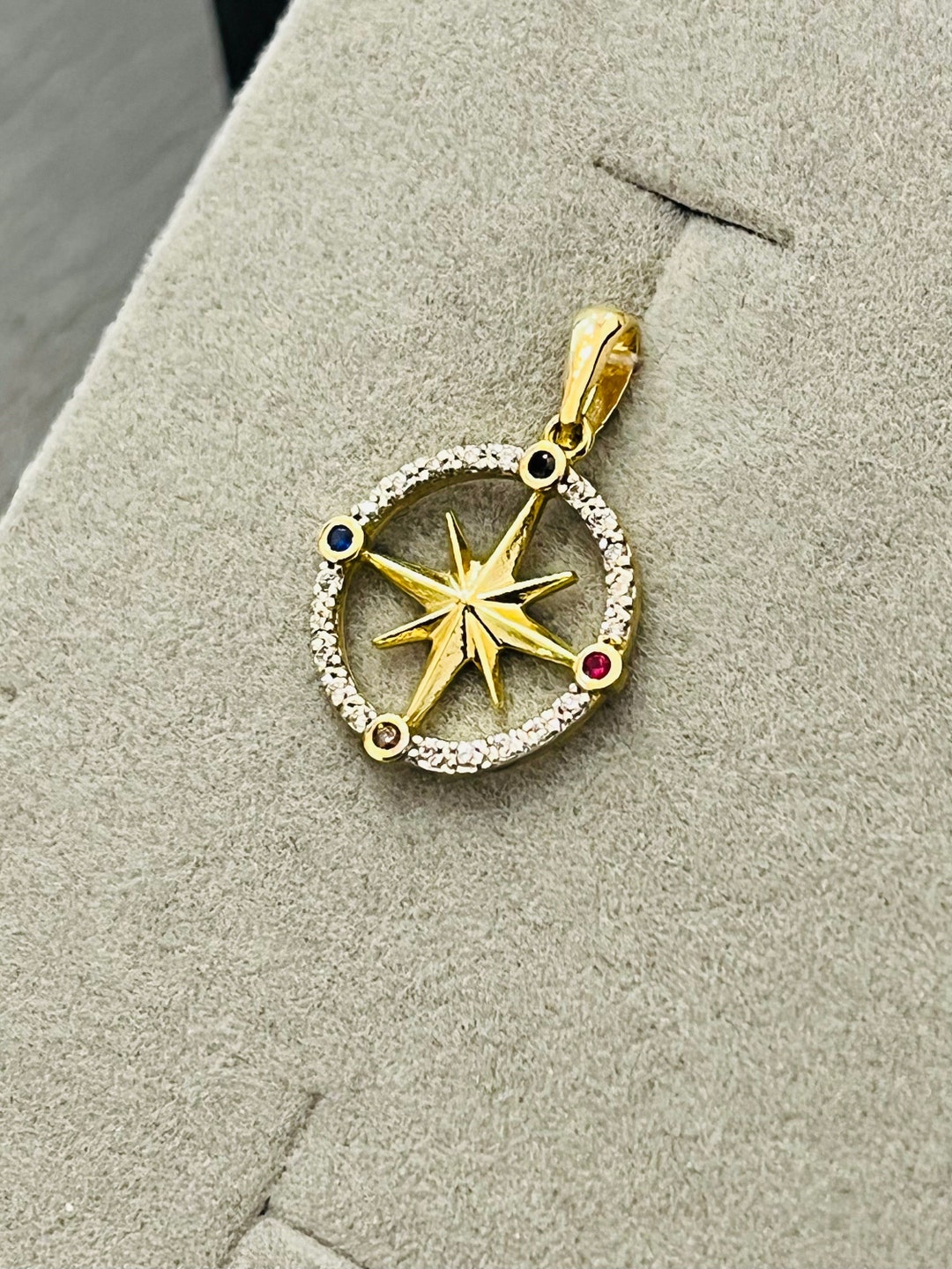 Compass Rose Solid Gold Pendant, 14k Gold Flower of the Winds, Wind ...