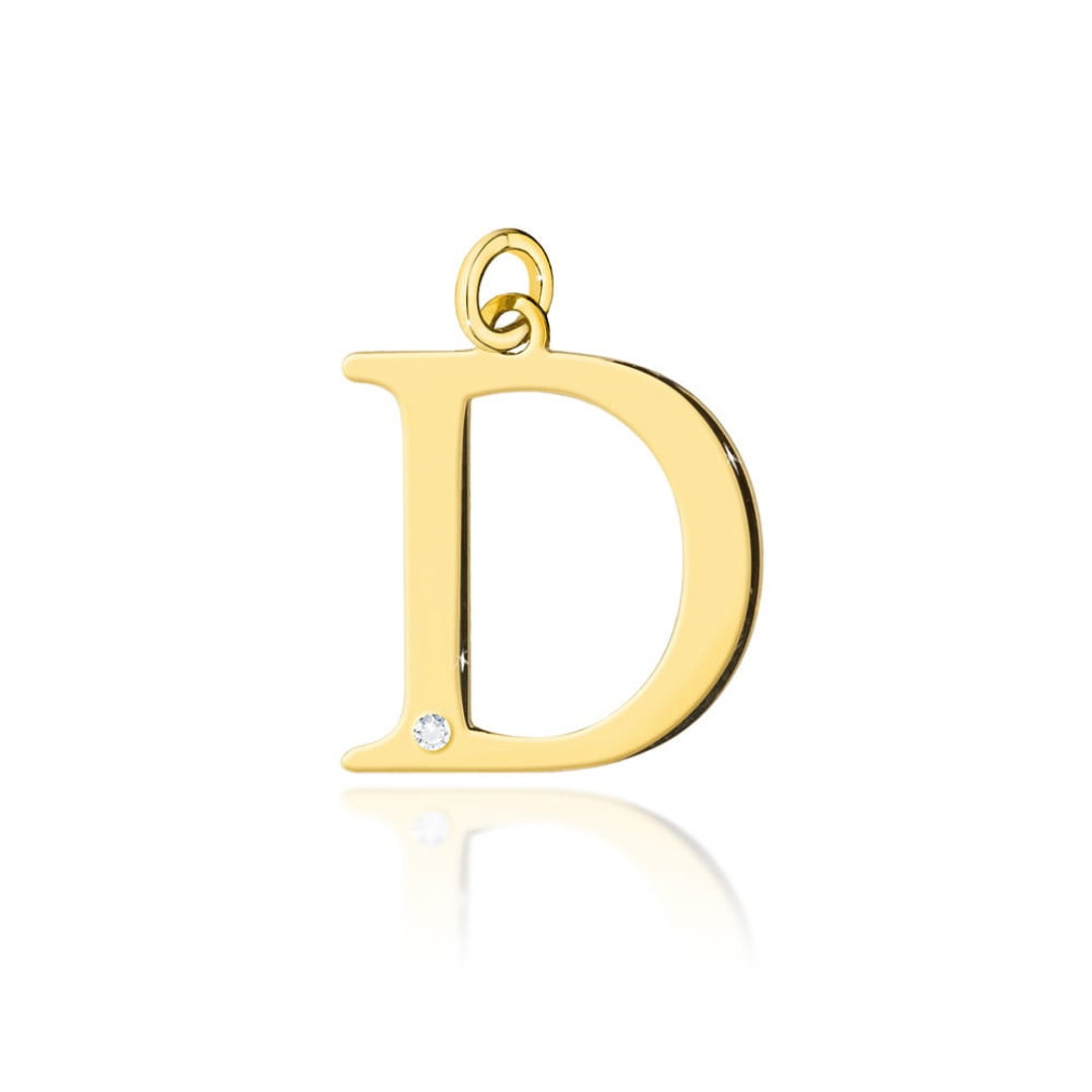 Initial D Gold Pendant, Diamond, Letter Pendant, Gold Letter, D Letter ...