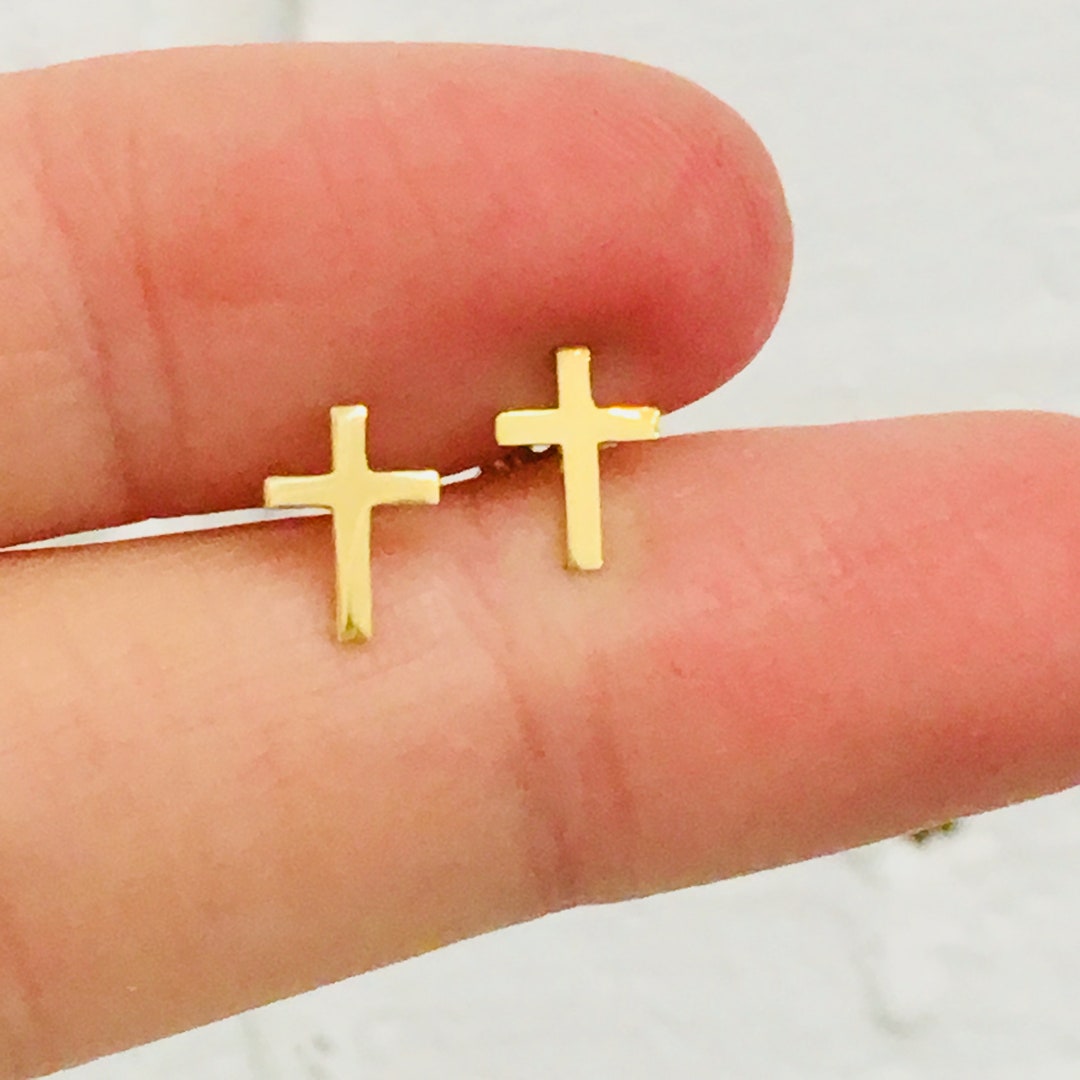 Cross Earrings Stud 14k Solid Gold, Cross, Earrings Gold, Gold Cross ...