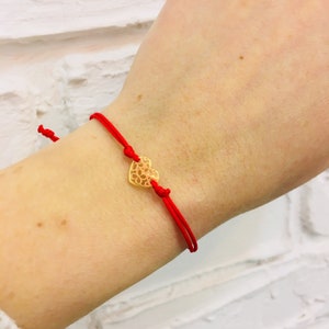 Heart Gold String, Bracelet Women, Adjustable Handmade, Solid Gold 14k ...