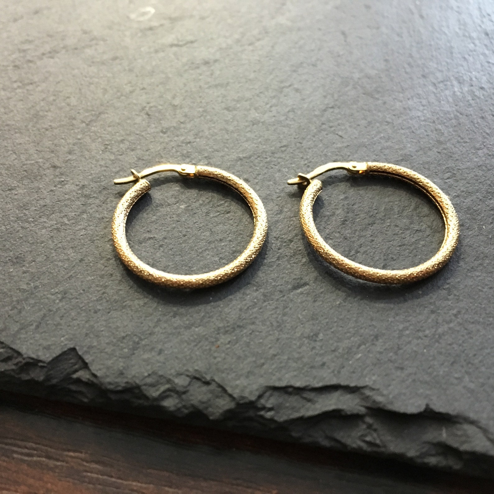 14k Solid Gold Hoop Earrings Latch Back Matte Gold Gold - Etsy
