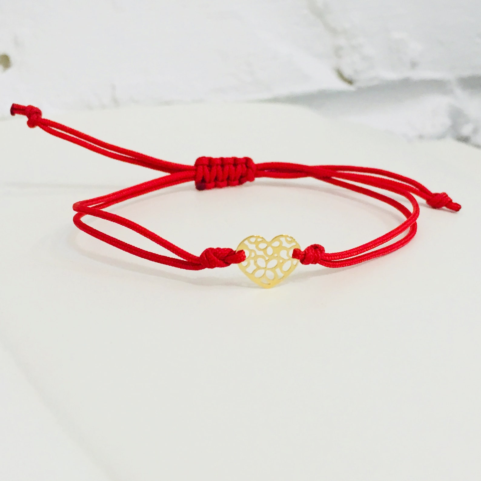 Heart Gold String Bracelet Women Adjustable Handmade Solid | Etsy