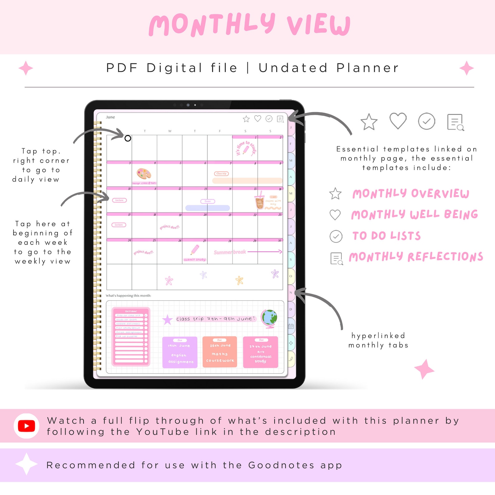 Undated Digital Student Planner for Goodnotes With Stickers (PDF) - Etsy UK