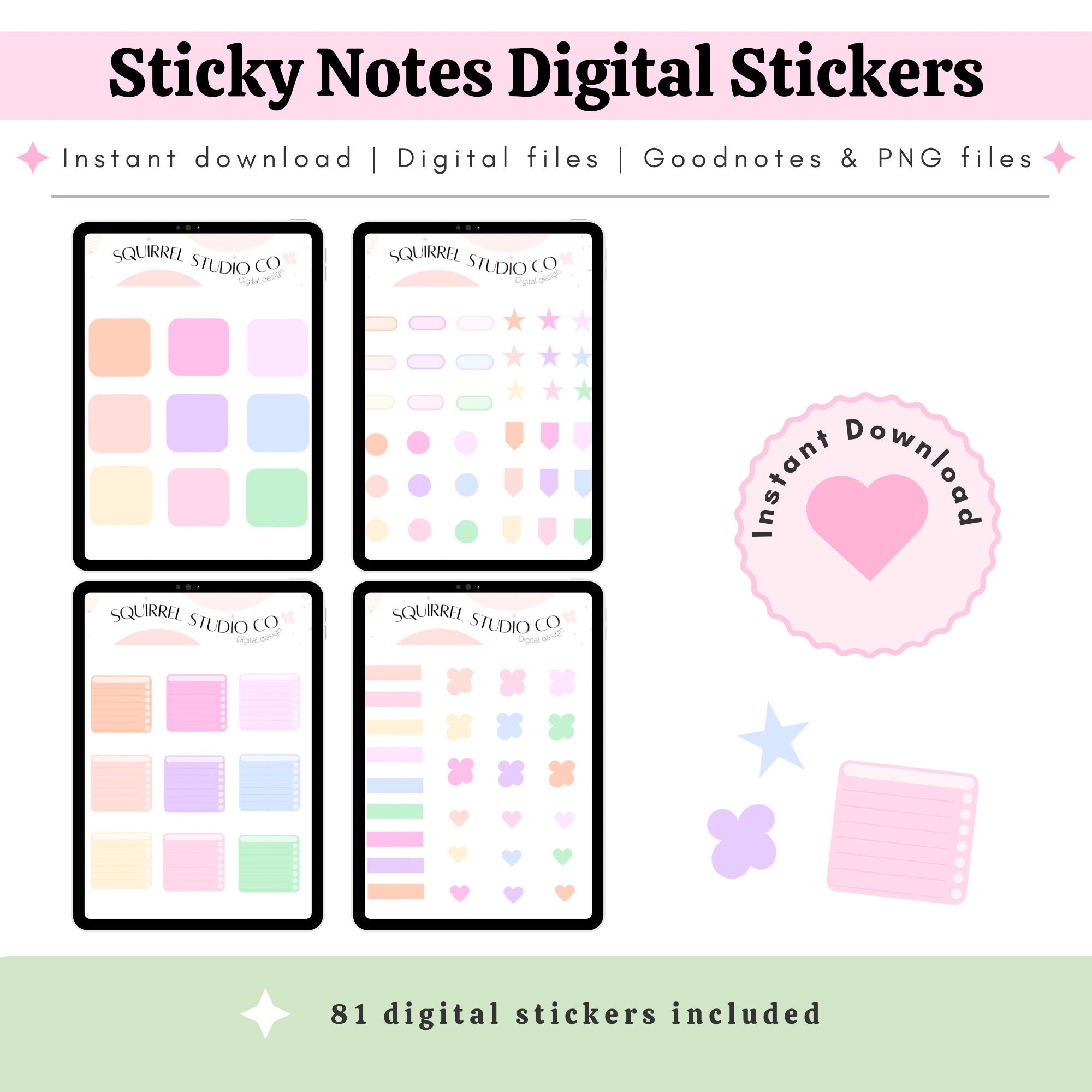 Sticky Notes Digital Stickers Pre Cropped Colourful Digital Goodnotes ...