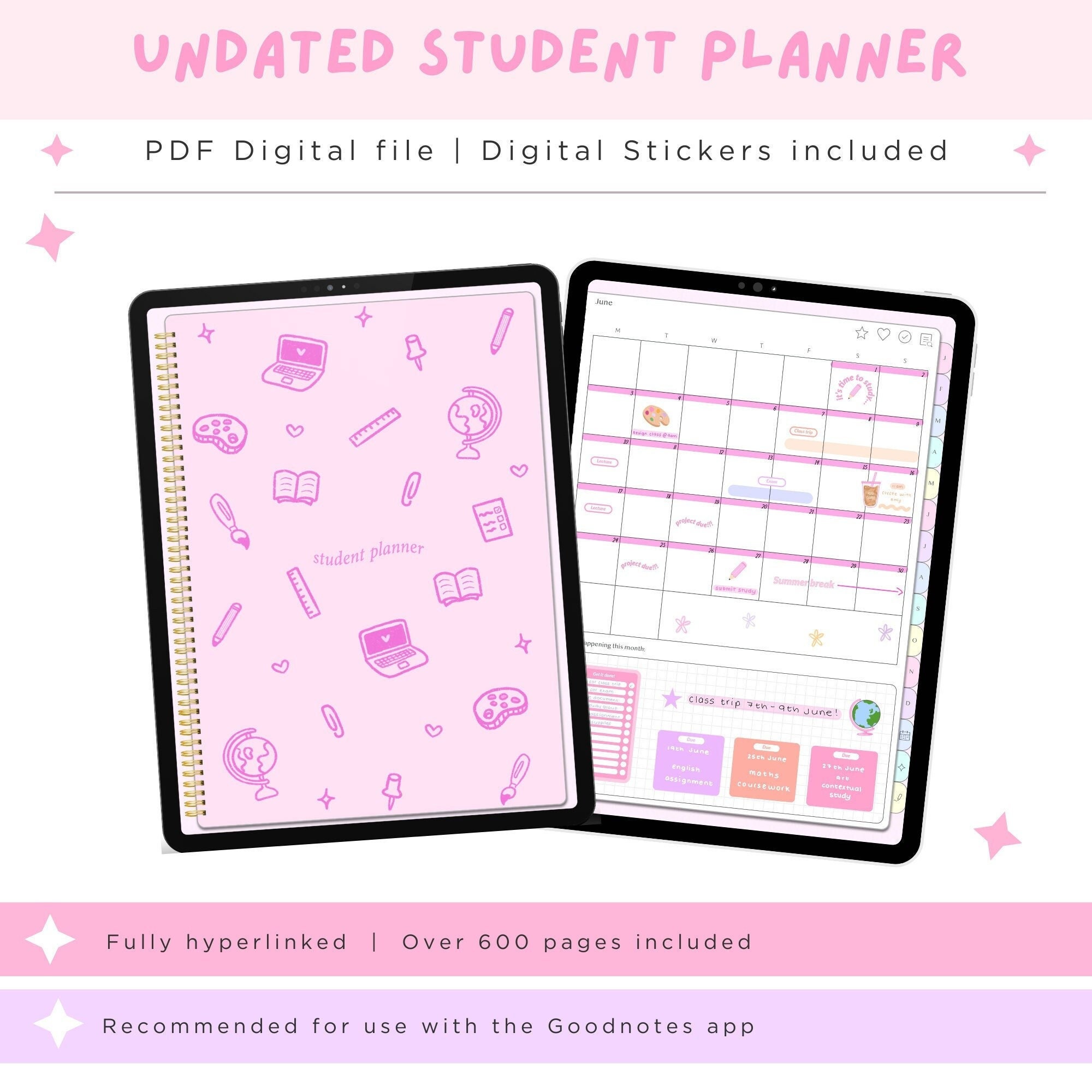 Undated Digital Student Planner for Goodnotes With Stickers (PDF) - Etsy UK