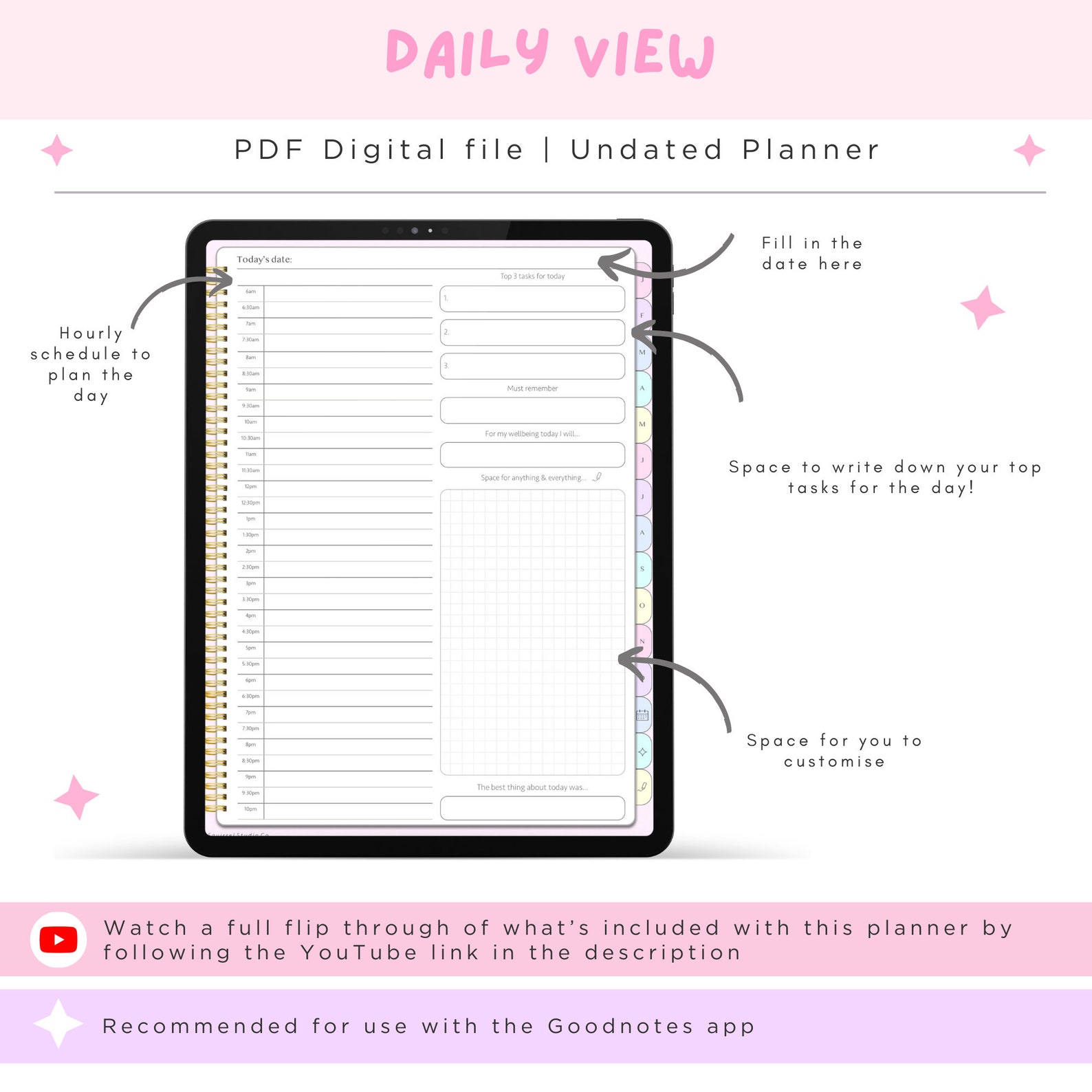 Undated Digital Student Planner for Goodnotes With Stickers (PDF) - Etsy UK