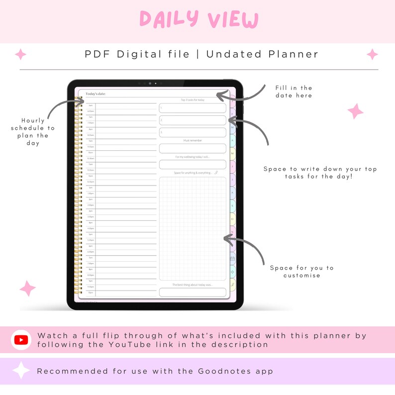 Undated Digital Student Planner for Goodnotes With Stickers (PDF) - Etsy UK