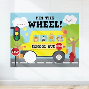Wheels on the Bus Party Games/ Pin the Wheel on the Yellow School Bus ...