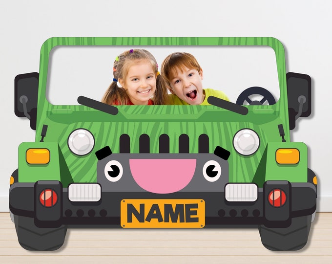 Safari Jeep Photo Booth Frame, Editable Jungle Party Prop (printable ...
