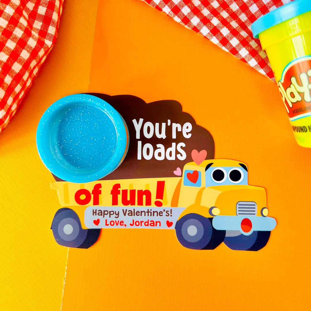 Construction Truck Valentines Play Doh Favor, Classroom Valentine Gift ...