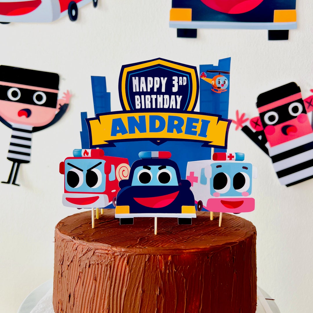 Super Rescue Team Birthday Cake Topper EDITABLE Printable | Police Car ...