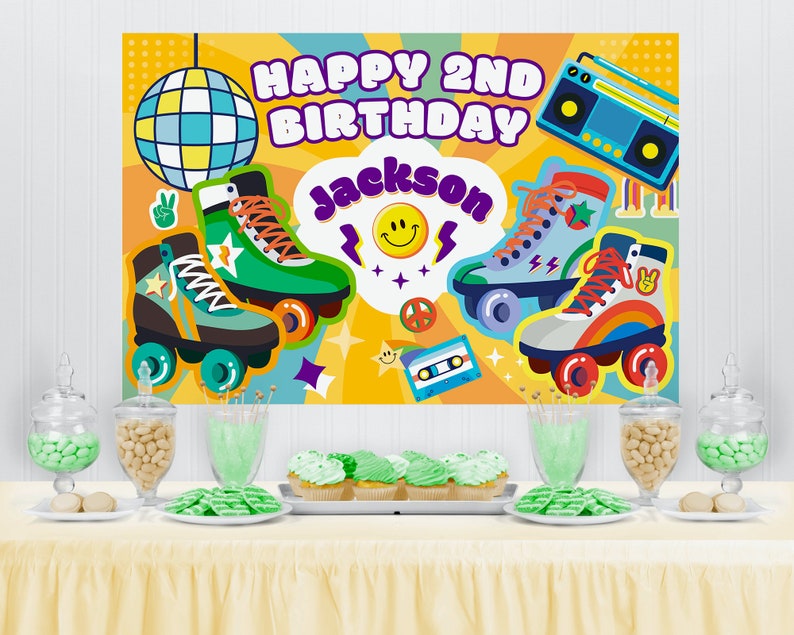 Roller Skating Party Birthday Backdrop EDITABLE Printable | Rollerblade ...