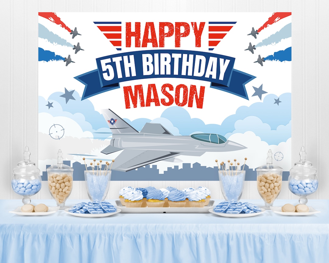 Fighter Pilot Birthday Backdrop EDITABLE Printable Military Jet Party ...
