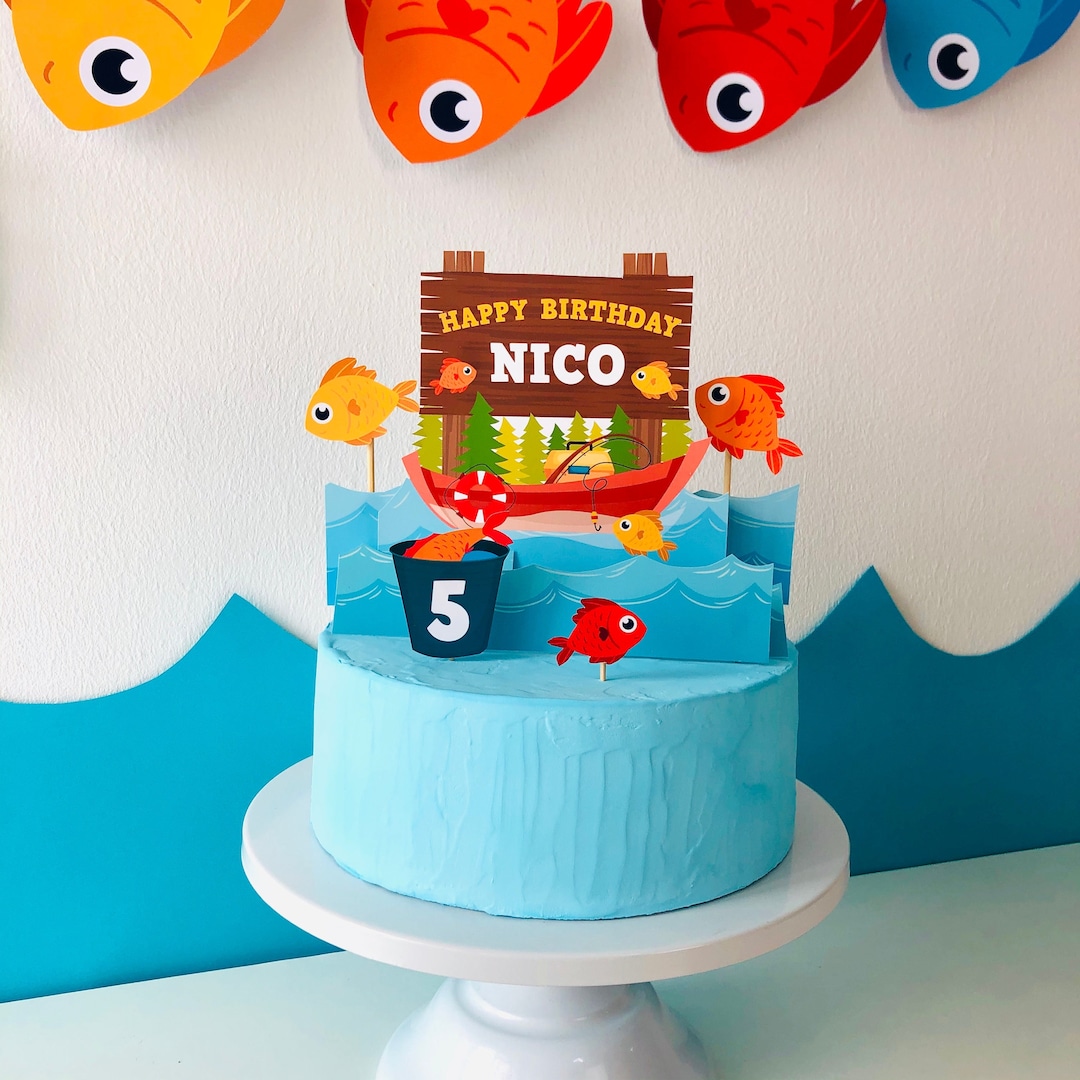 Fishing Cake Topper/ Gone Fishing Birthday Cake Topper EDITABLE ...
