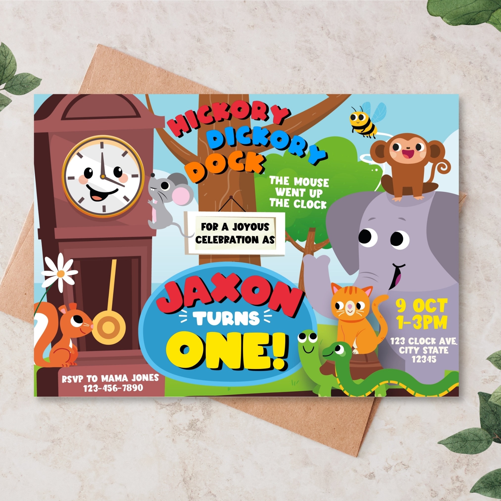 Hickory Dickory Dock Birthday Invitation EDITABLE Printable/ First ...