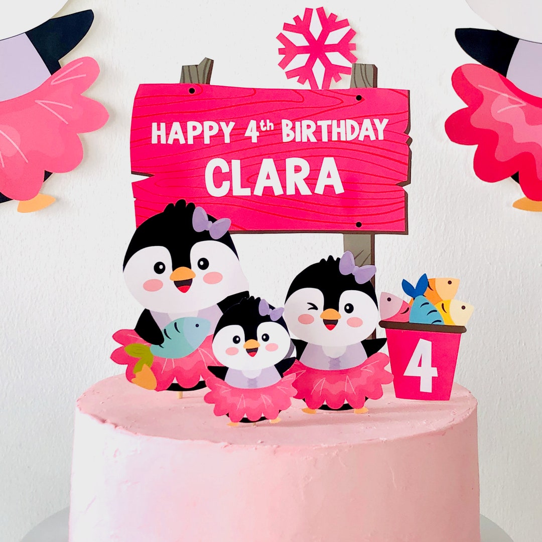 Penguin Girl Birthday Cake Topper EDITABLE Printable/ Pink Christmas ...