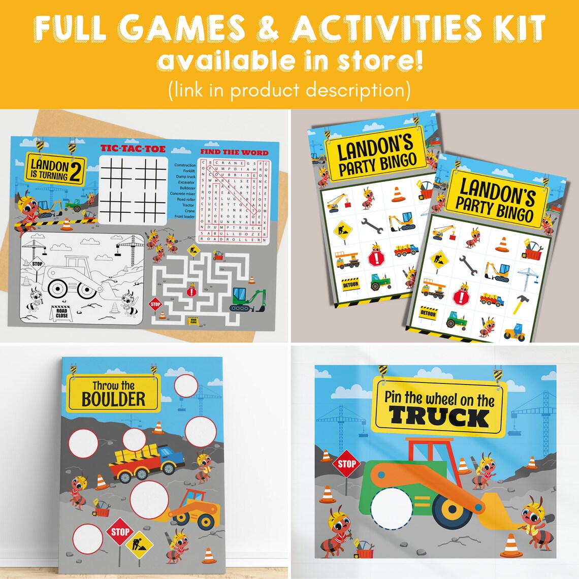 Construction Truck Coloring Activity Place Mat Party Game - Etsy