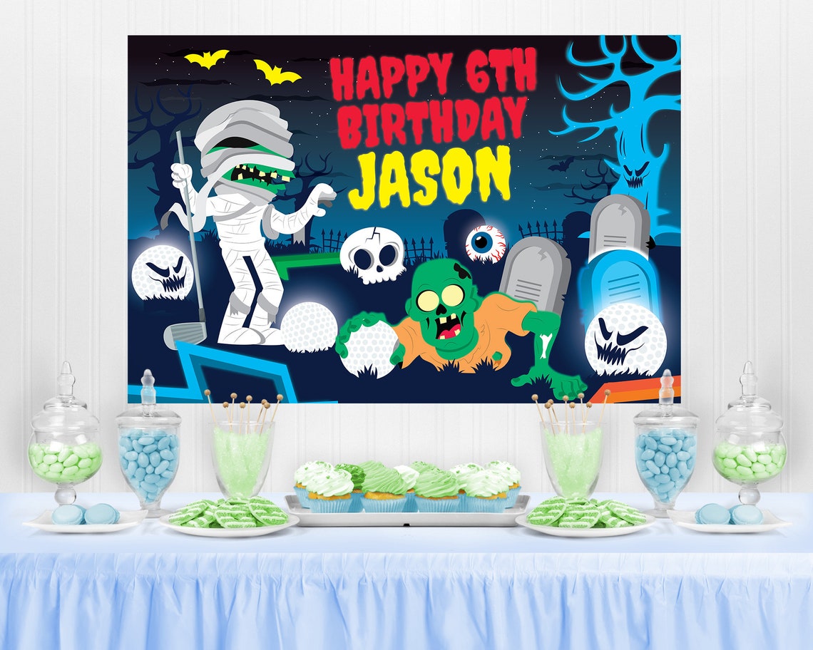 Monster Mini Golf Birthday Party Backdrop Editable Printable/ Halloween ...