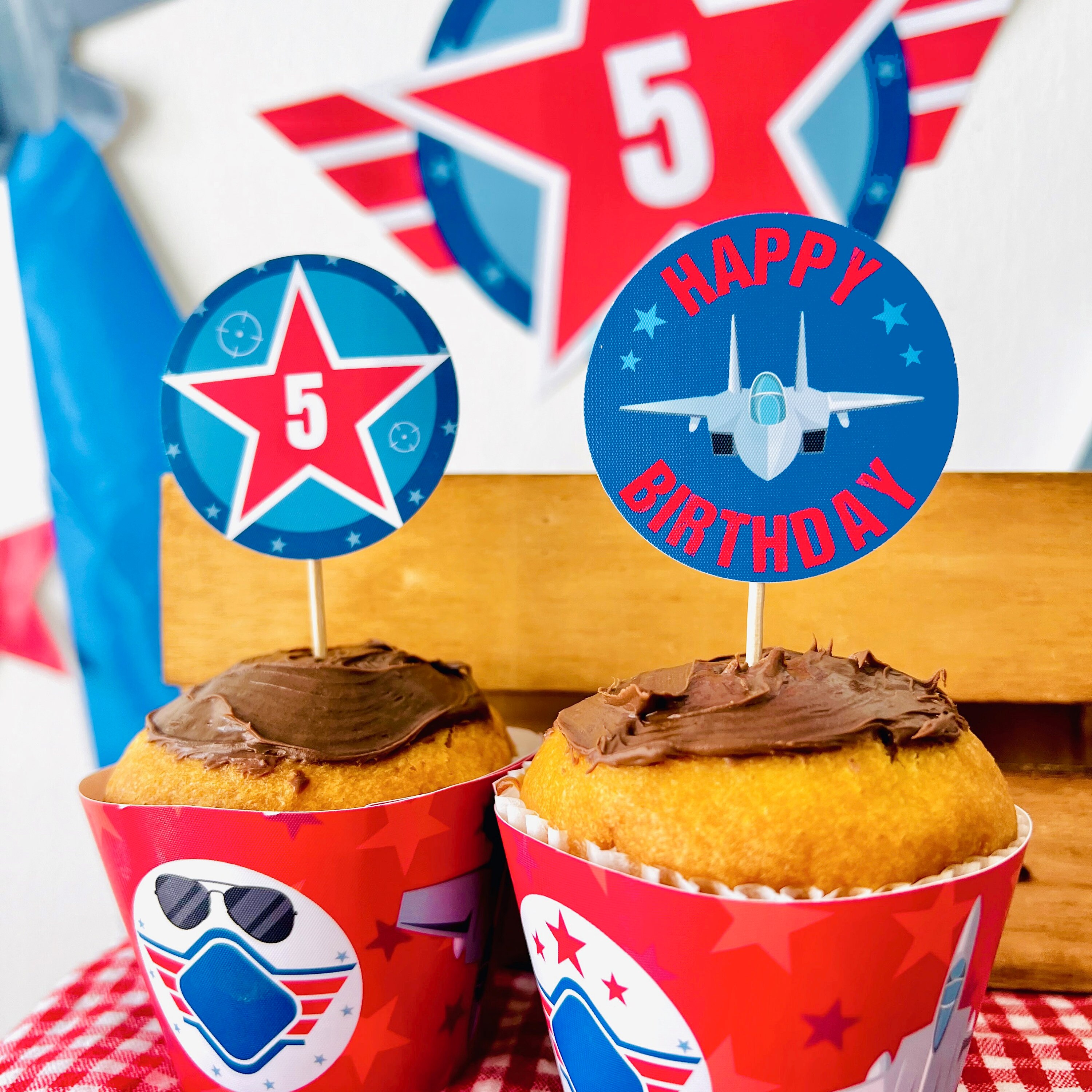 Fighter Pilot Cupcake Toppers | Military Jet Party Decor (EDITABLE ...