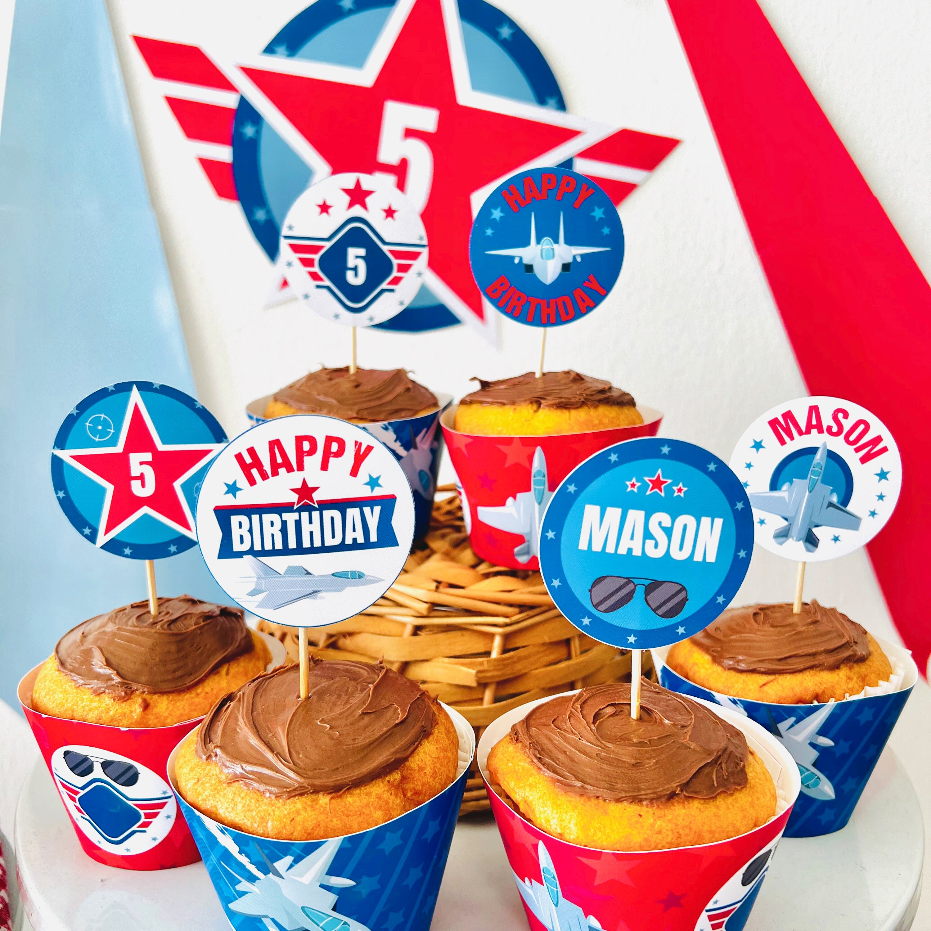 Fighter Pilot Cupcake Toppers | Military Jet Party Decor (EDITABLE ...
