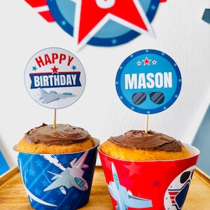 Fighter Pilot Cupcake Toppers | Military Jet Party Decor (EDITABLE ...