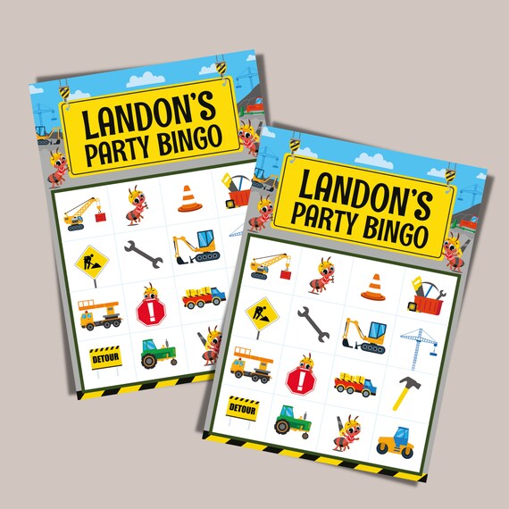 Construction Truck Party Bingo Game Printable/ Construction Themed ...