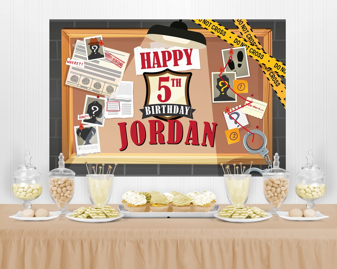 Detective Birthday Backdrop EDITABLE Printable | Murder Mystery Party ...