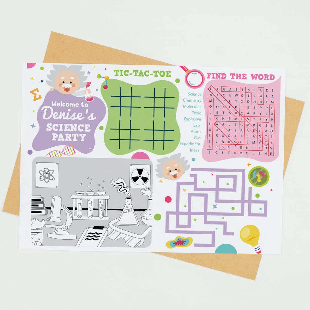 Science Girl Party Game Activity Coloring Place Mat/ Girly Scientist ...