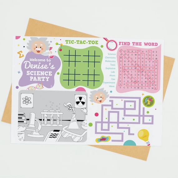 Science Girl Party Game Activity Coloring Place Mat/ Scientist Party ...