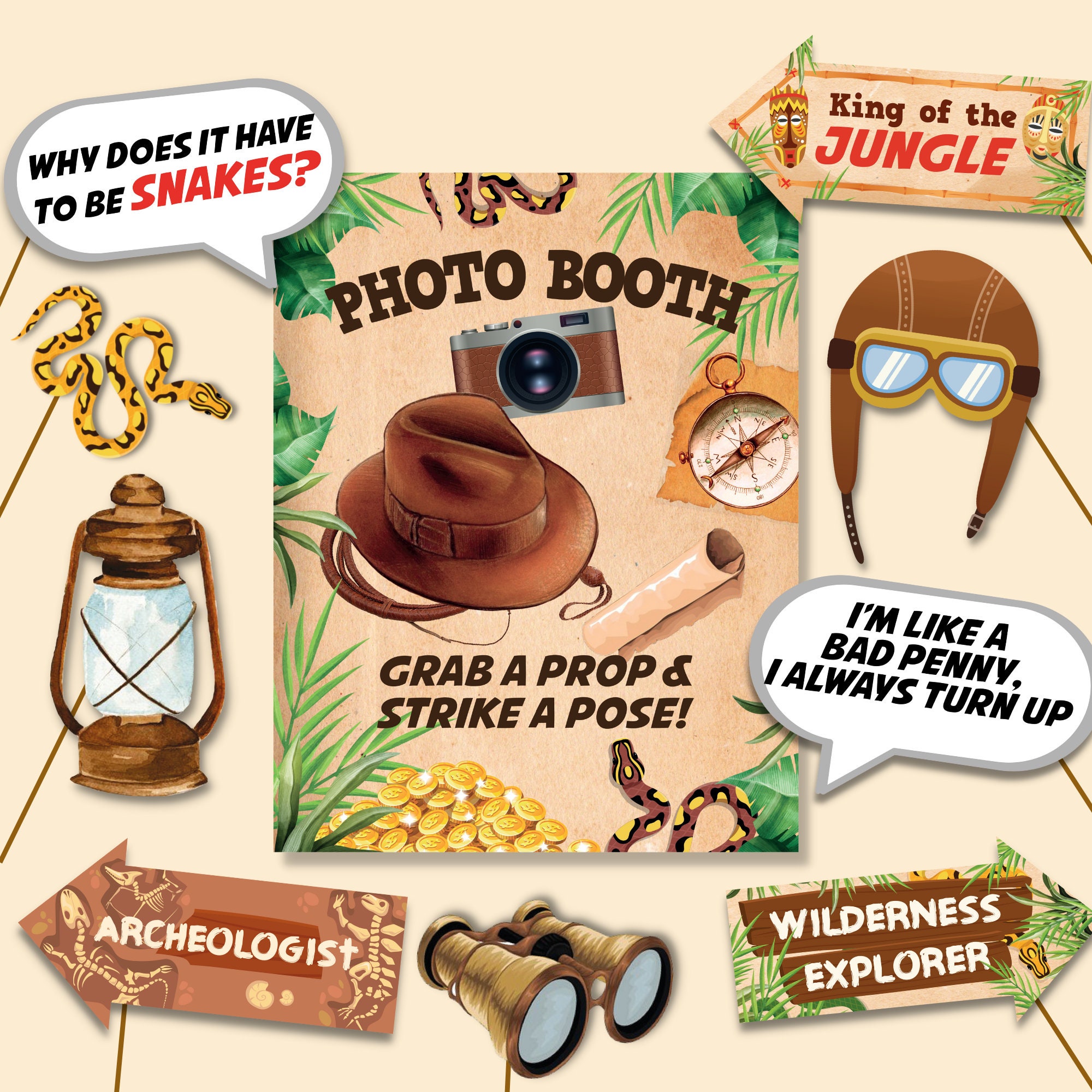 Indiana Jones Party Photo Booth Props | Adventure Theme (printable) - Etsy