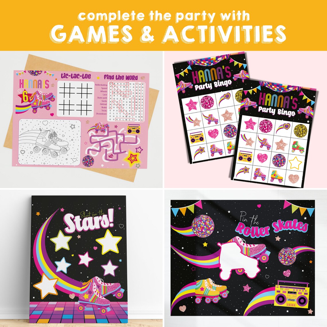 Roller Skating Birthday Backdrop Editable Party Printable/ 90's Retro ...