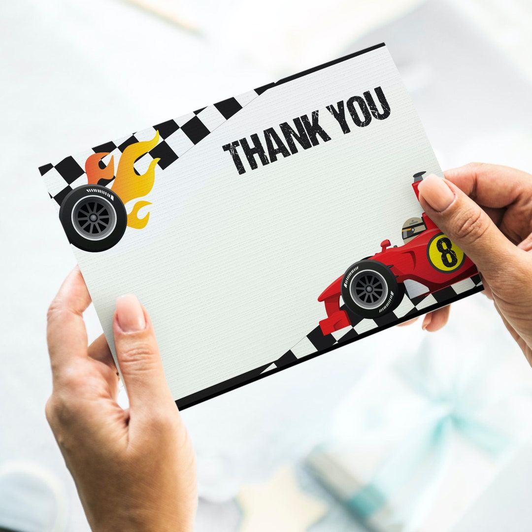 Race Car Party Thank You Card/ Car Racing Birthday Party Card - Etsy