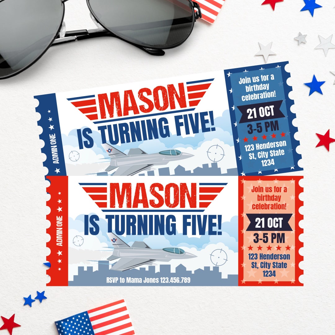 Fighter Pilot Air Ticket Birthday Invitation EDITABLE Printable ...