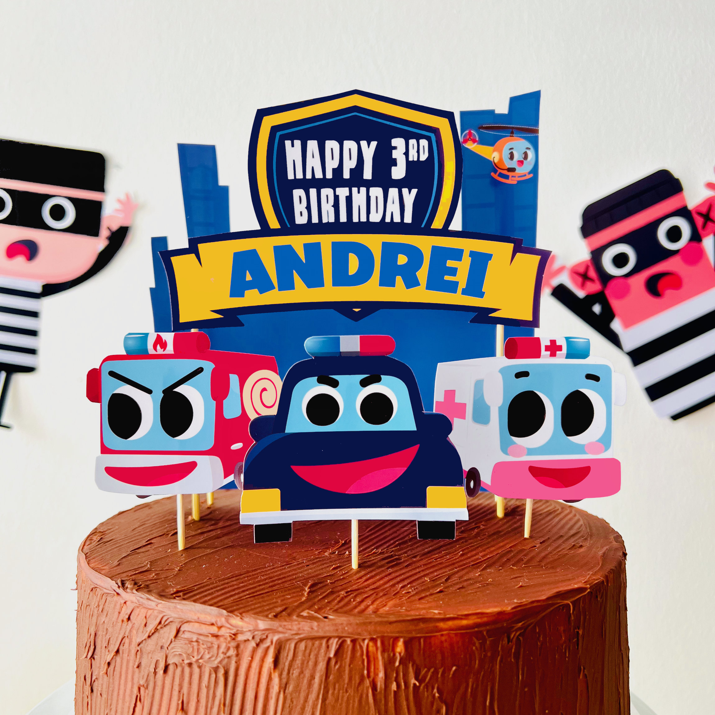 Super Rescue Team Cake Topper | Editable Emergency Vehicles (digital ...