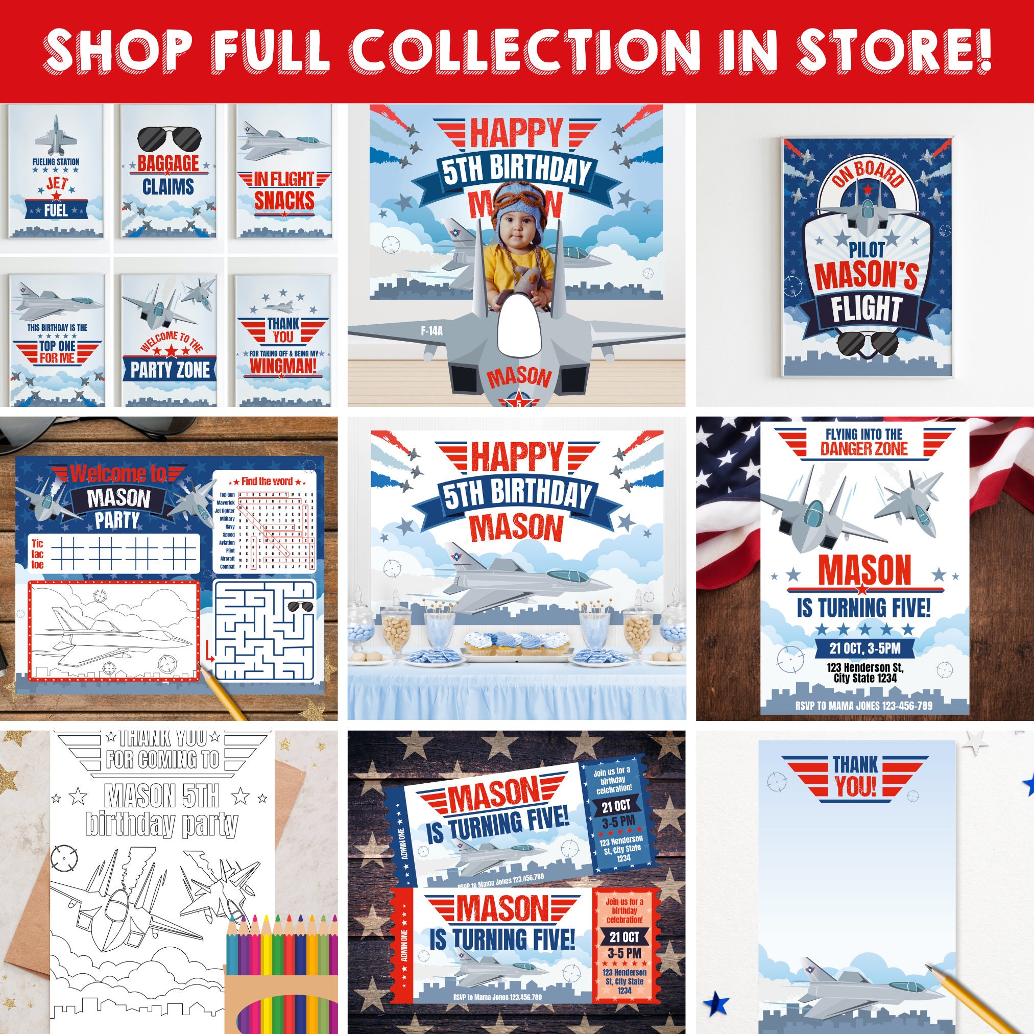 Fighter Pilot Birthday Party Favor Thank You Card EDITABLE Printable ...