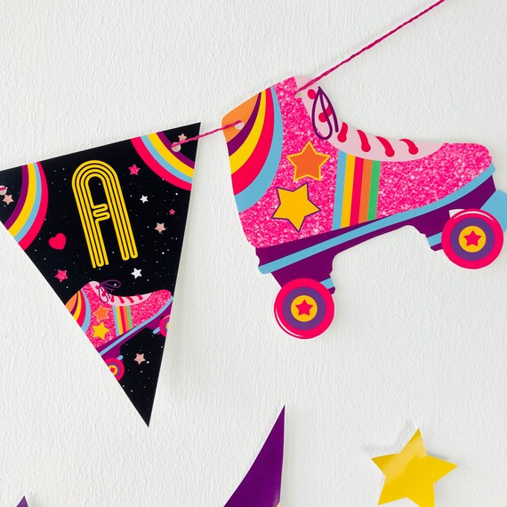Roller Skating Birthday Party Banner/ 90's Retro Disco Birthday Banner ...