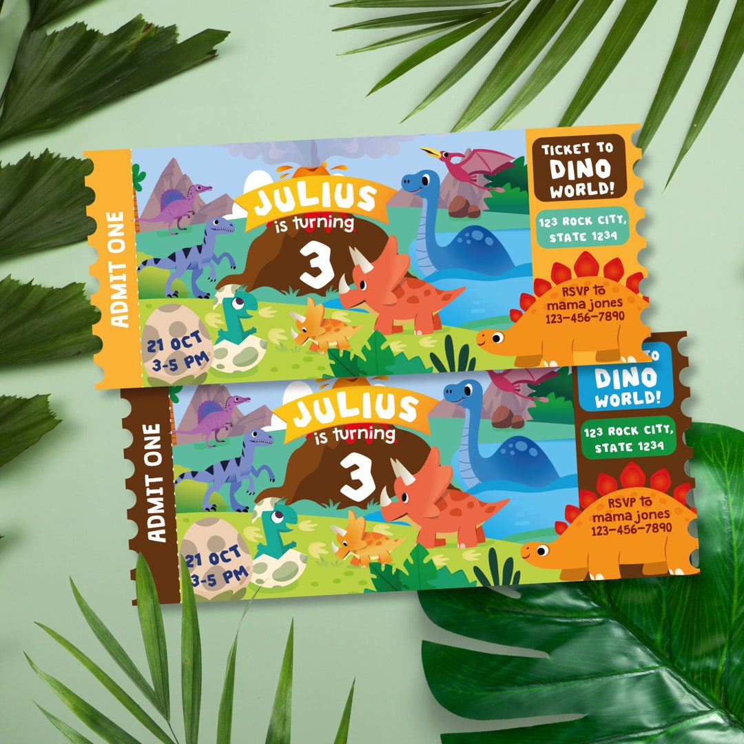 Dinosaur Themed Park Ticket Invitation EDITABLE Printable | Prehistoric ...