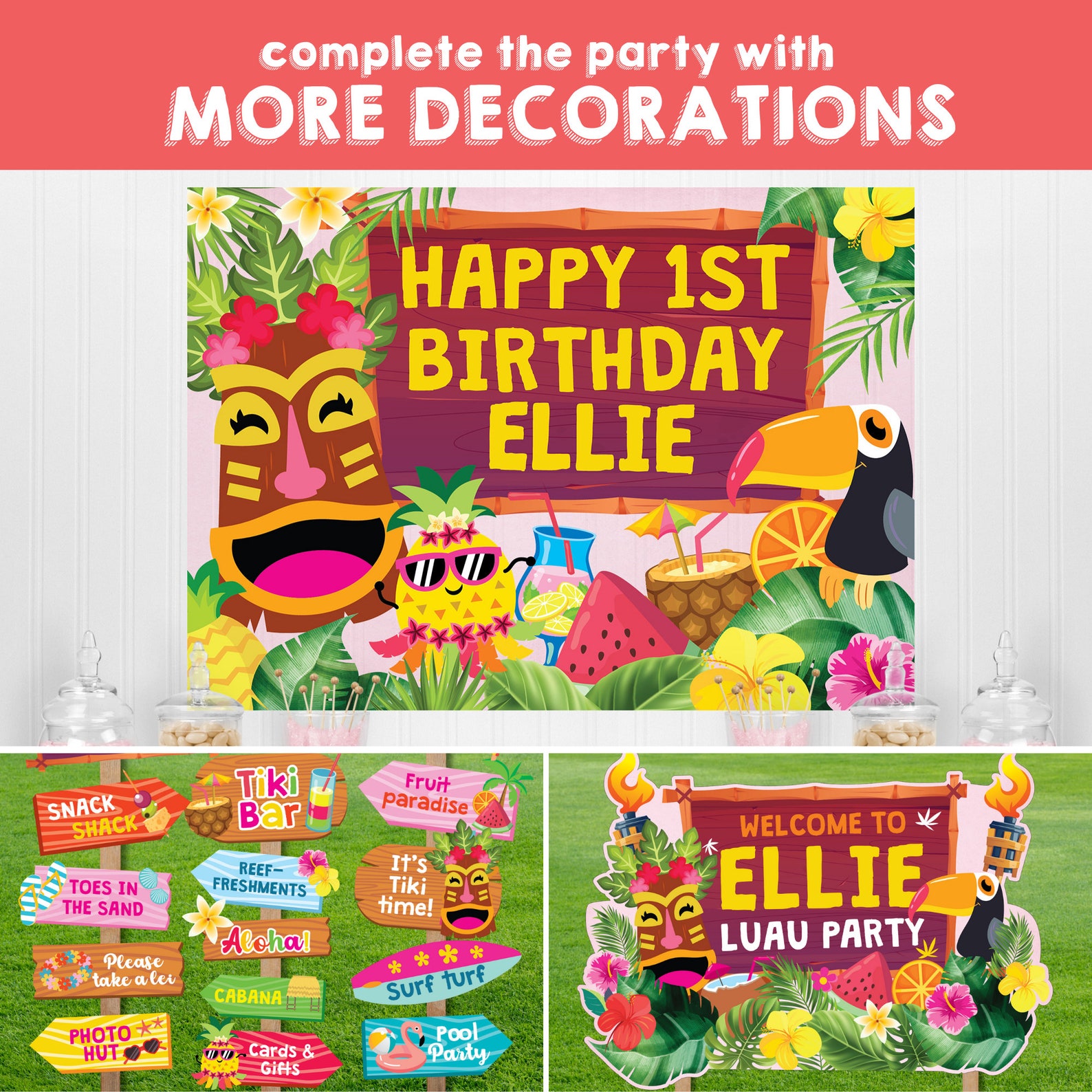 Luau Cake Topper Hawaiian Tiki Birthday Cake Topper Tropical Etsy