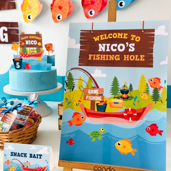 Fishing Party Welcome Sign Printable/ Gone Fishing Party Sign Editable ...