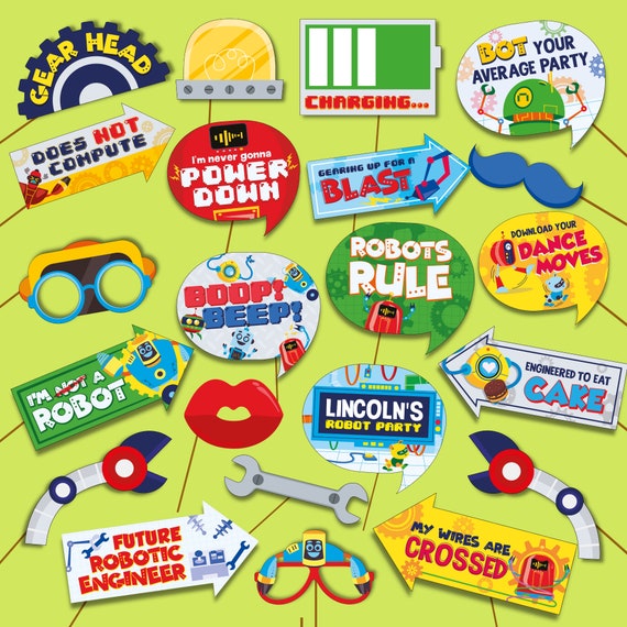 Robots and Science Party Photo Props Editable Printable/ Robots Photo ...
