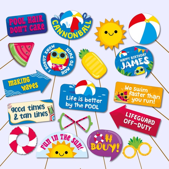 Summer Pool Party Photo Props Printable Beach Party Photo Booth Props Water Slides Party Decor Editable Printables Etsy Canada