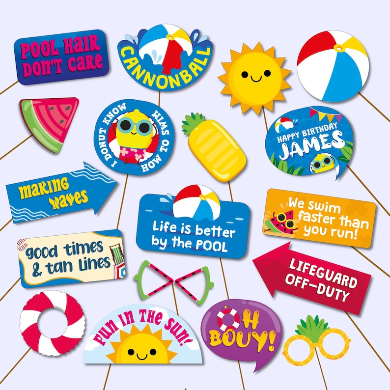 Summer Pool Party Photo Props Printable/ Beach Party Photo - Etsy