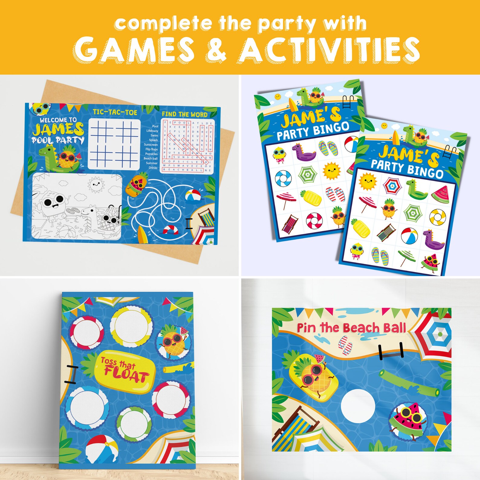 Summer Pool Party Favors Boxes Printable/ Pool Water Slide Party Snack ...