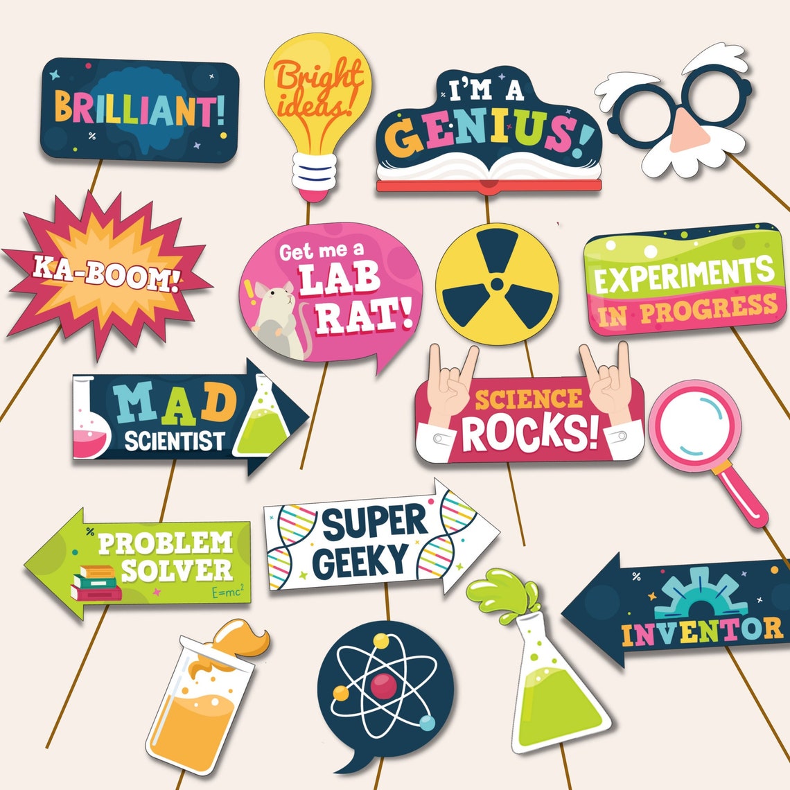 Science Party Photo Props Photo Booth Printable/ Scientist Photo Props ...