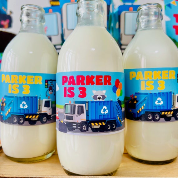 Blue Garbage Truck Party Bottle Wrappers/ Blue Trash Truck Trash Bash ...