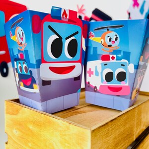 Super Rescue Team Party Favor Box Printable | Police Car, Fire Truck ...