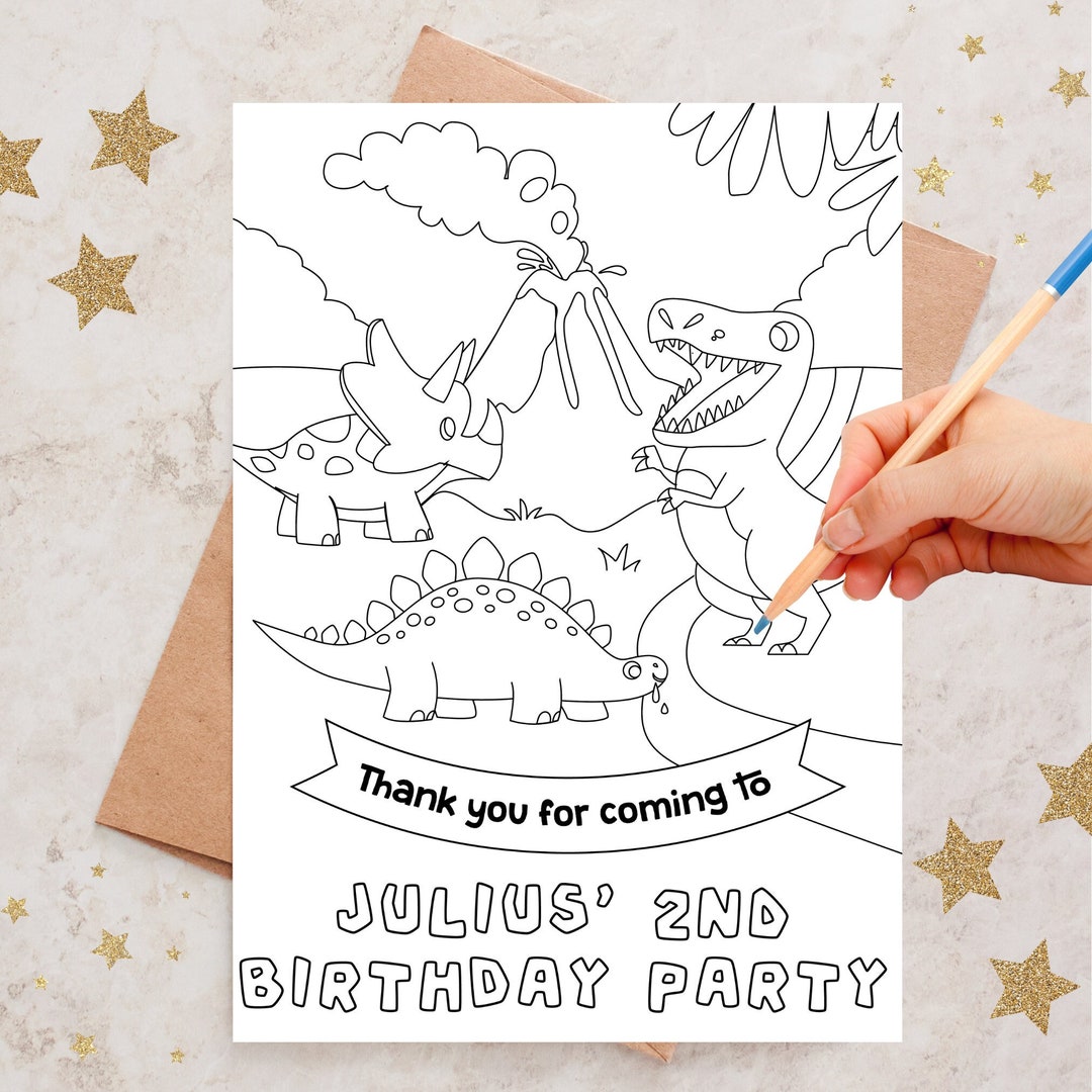 Dinosaur Party PERSONALISED Birthday Coloring Page Printable ...