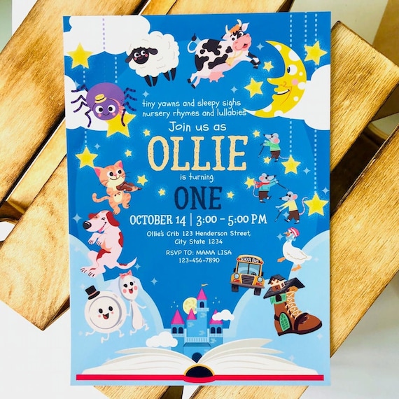 Nursery Rhyme Lullabies Birthday Invitation/ First Birthday Storybooks ...