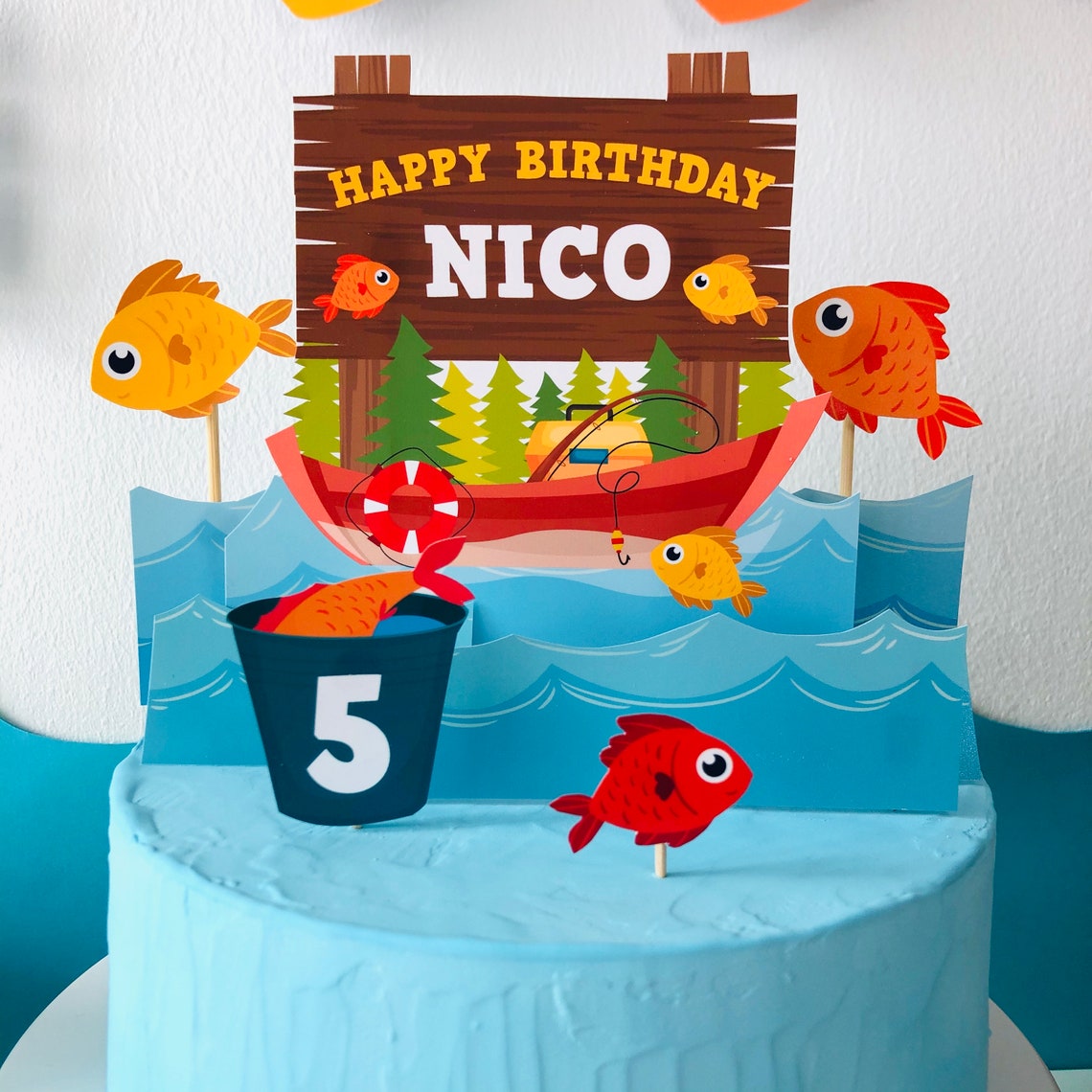 Fishing Cake Topper/ Gone Fishing Birthday Cake Topper | Etsy